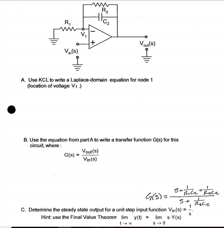 Solved 2 2 Vout(s) A. Use KCL to write a Laplace-domain | Chegg.com