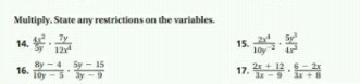 Solved Multiply. State any restrictions on the variables. | Chegg.com