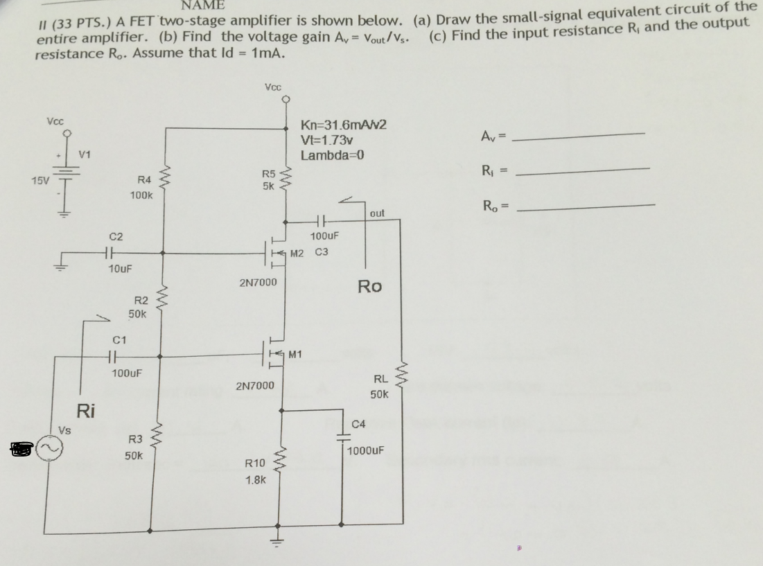 Solved A FET two-stage face amplifier is shown below. Draw | Chegg.com