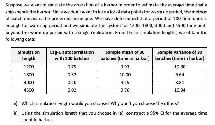 Solved Suppose we want to simulate the operation of a harbor | Chegg.com Solved Suppose we want to simulate the operation of a harbor | Chegg.com
