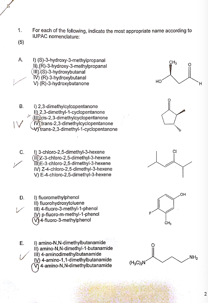 Solved 1.For each of the following, indicate the most | Chegg.com