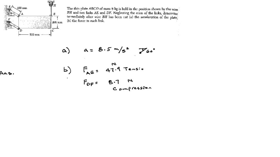 Solved the thin plate ABCD of mass 8 kg is held in the | Chegg.com