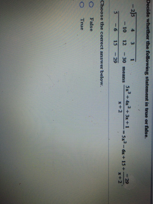 Solved decide whether the following statement is true or | Chegg.com