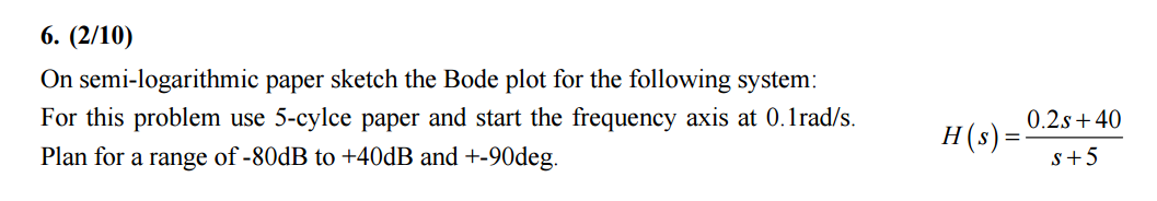 Solved On semi-logarithmic paper sketch the Bode plot for | Chegg.com
