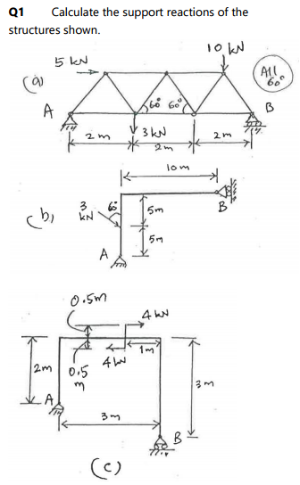 Solved Q1 Calculate the support reactions of the structures | Chegg.com