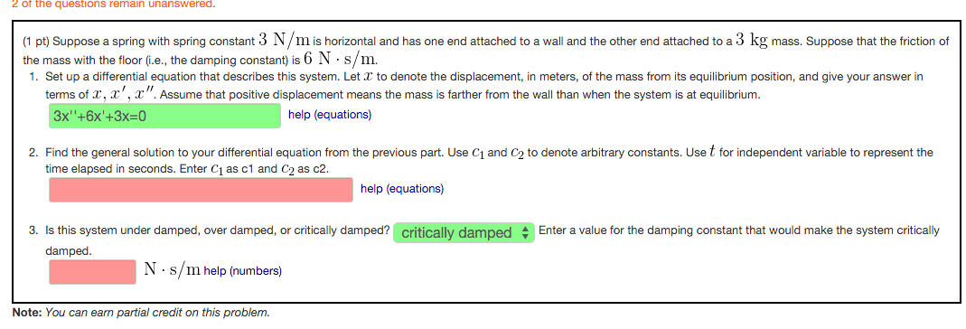 Solved Suppose A Spring With Spring Constant 3 N M Is