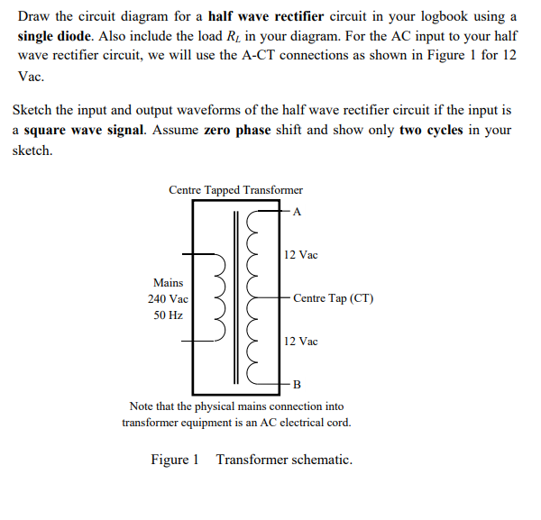 Solved Draw the circuit diagram for a half wave rectifier | Chegg.com