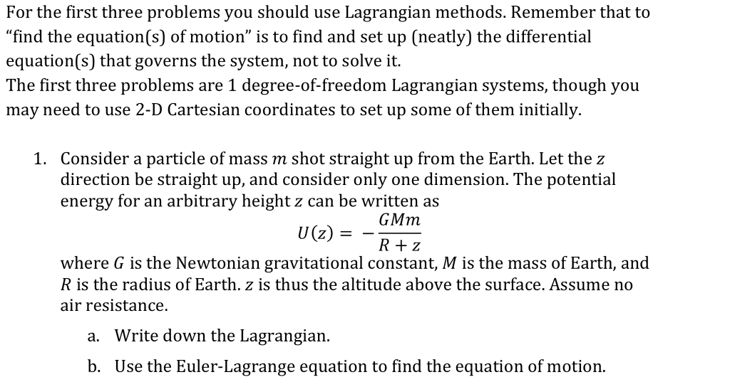 Solved I need someone to answer these Classical Mechanics | Chegg.com
