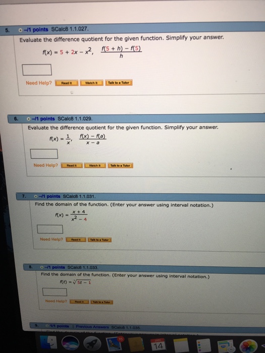Solved Evaluate the difference quotient for the given | Chegg.com