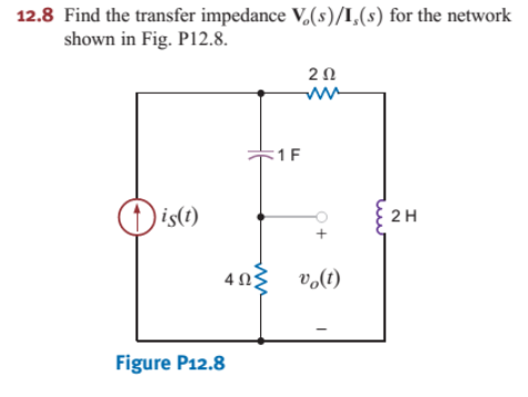 Solved FInd the transfer impedance Vo(s)/Is(s) for the | Chegg.com
