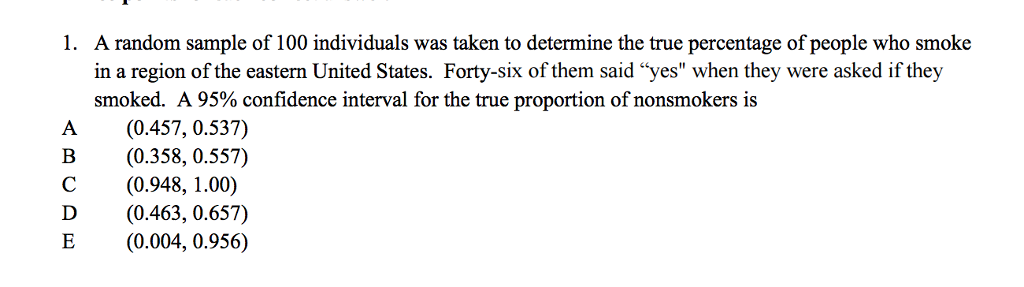 Solved A random sample of 100 individuals was taken to | Chegg.com