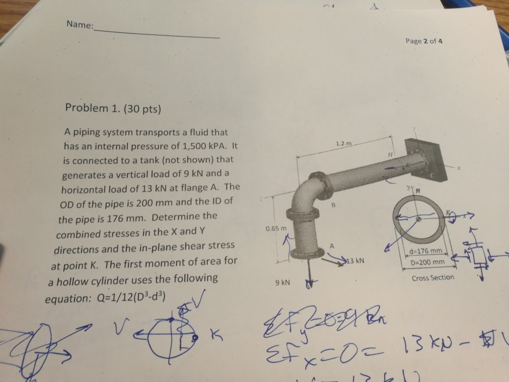 Solved Name: Page 2 of 4 Problem 1. (30 pts) A piping system | Chegg.com