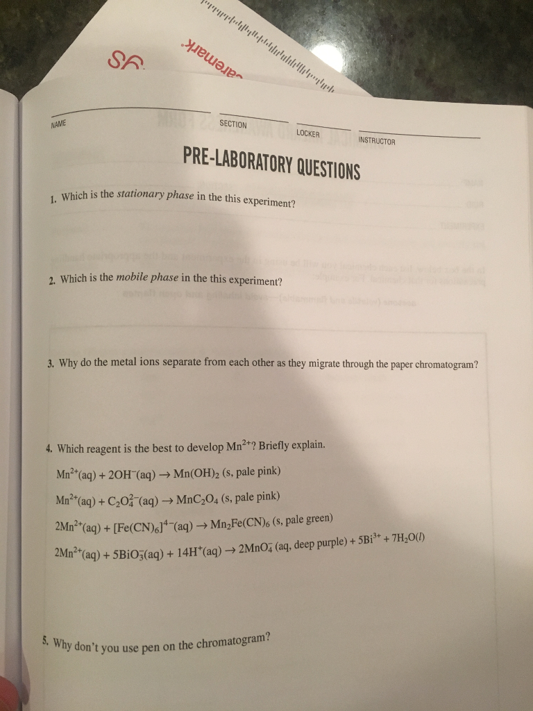 Solved SA SECTION NAME LOCKER INSTRUCTOR PRE-LABORATORY | Chegg.com