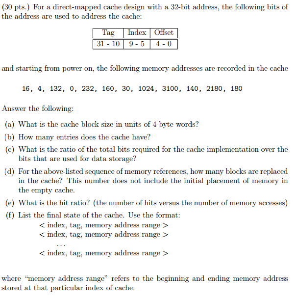 Solved For a direct-mapped cache design with a 32-bit | Chegg.com