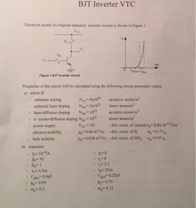 BJT Inverter VTC Electrical model of a bipolar | Chegg.com