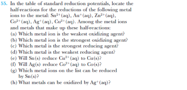 In the table of standard reduction potentials, locate | Chegg.com