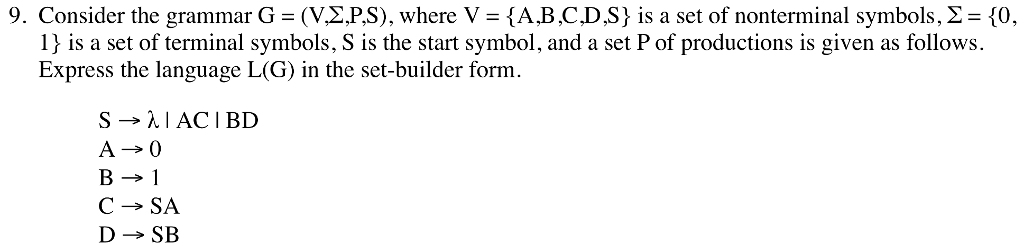 Solved 9. Consider the grammar G = (VΣ.PS), where V-AB.CDS) | Chegg.com