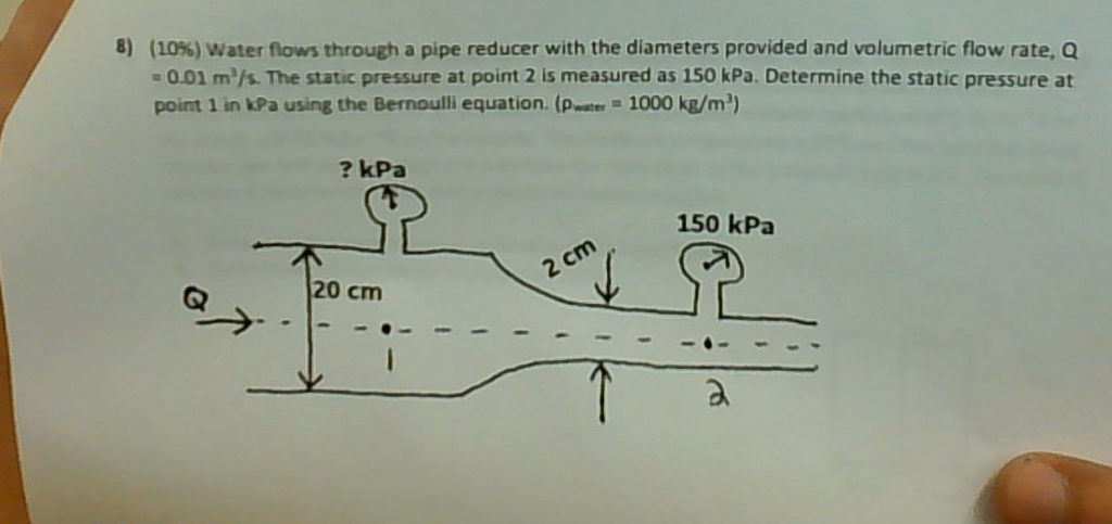 Solved 8) (10%) water flows through a pipe reducer with the | Chegg.com