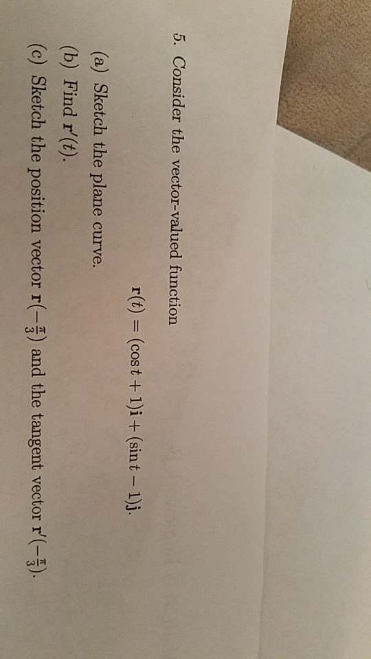 Solved 5. Consider the vector-valued function r(t) = (cost + | Chegg.com