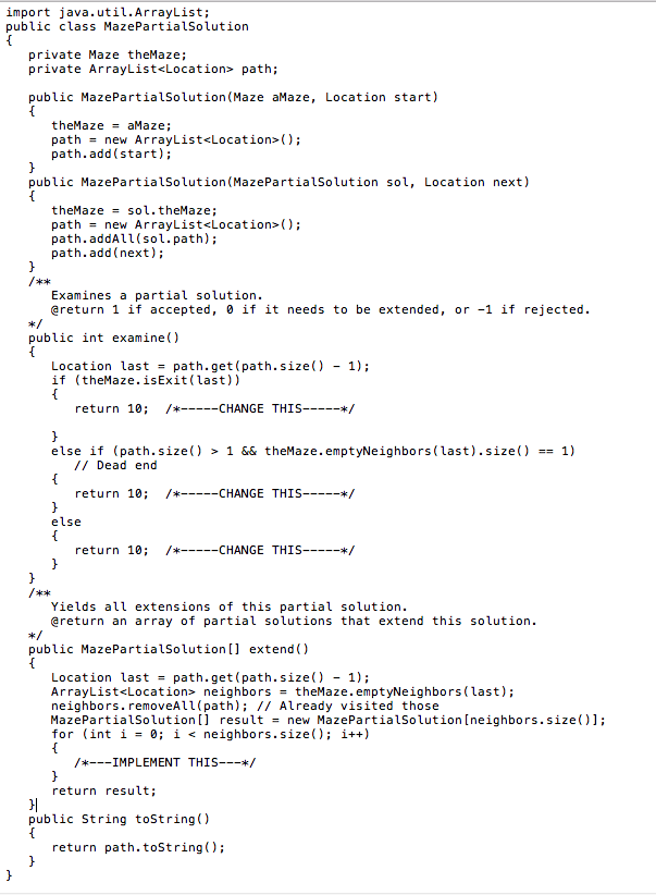 Maze class in Java. Other three classes and | Chegg.com