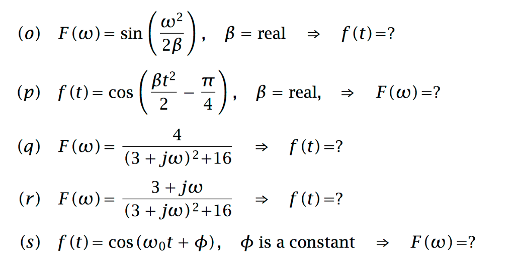 Solved F(omega) = sin (omega^2/2 beta), beta = real f(t) = | Chegg.com