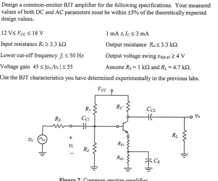 Solved design a common emitter bjt amplifier for the | Chegg.com