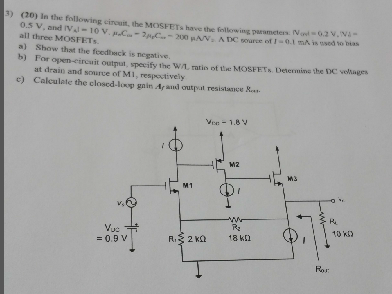 Solved In the following circuit, the MOSFETs have the | Chegg.com