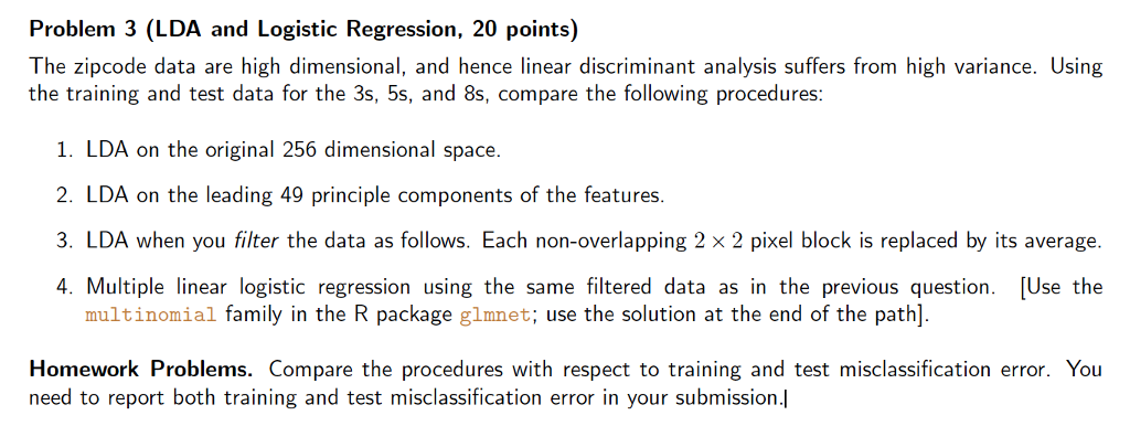 Problem 3 (LDA and Logistic Regression, 20 points) | Chegg.com