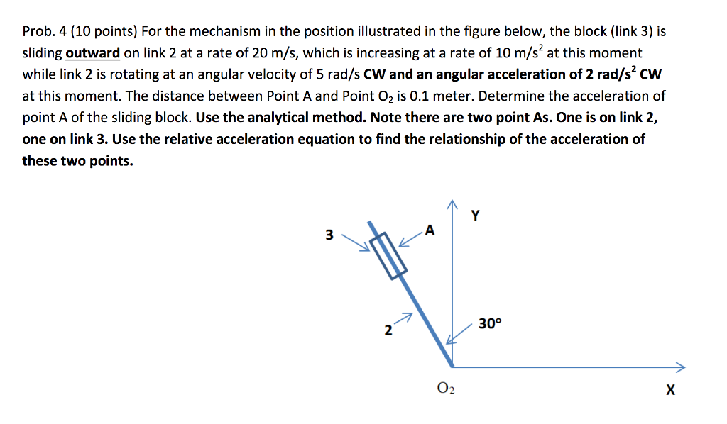 Solved Prob. 4 (10 points) For the mechanism in the position | Chegg.com