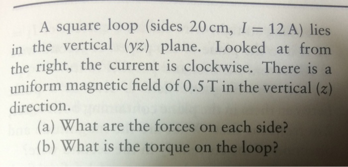 Solved A square loop (sides 20 cm, I = 12 A) lies in the | Chegg.com
