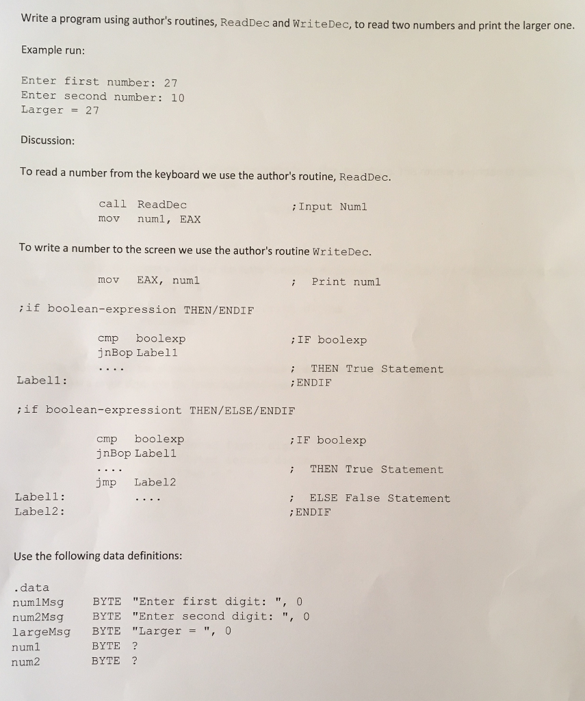 Write a program using author's routines, ReadDec and | Chegg.com