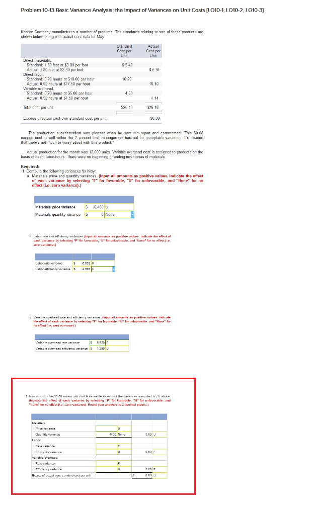 Solved Problem 10-13 Basic Variance Analysis: the Impact of | Chegg.com