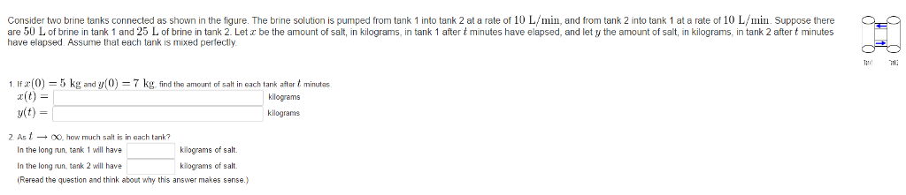 Solved Consider two brine tanks connected as shown in the | Chegg.com
