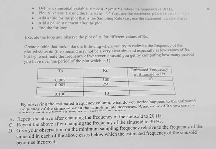 Solved Part 3. Sampling and Quantization First: Sampling A. | Chegg.com