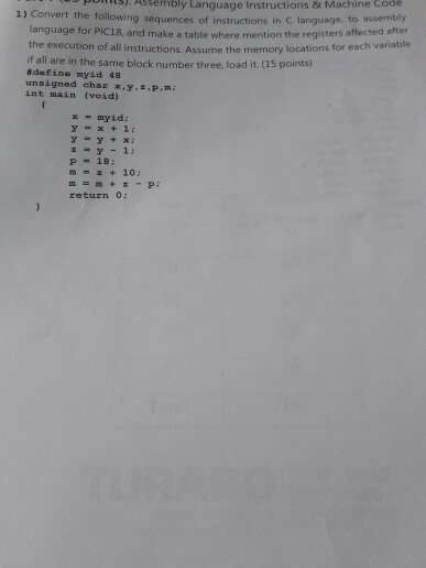 Solved 5)、Assembly Language Instructions & Machine Code | Chegg.com