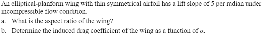 Solved An elliptical-planform wing with thin symmetrical | Chegg.com