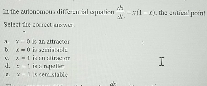 Solved dx dt In the autonomous differential equation 1 -x ), | Chegg.com