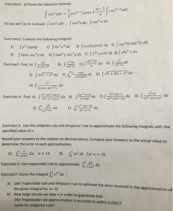 Solved Prove the reduction formula integral_cos^n x dx = 1/n | Chegg.com