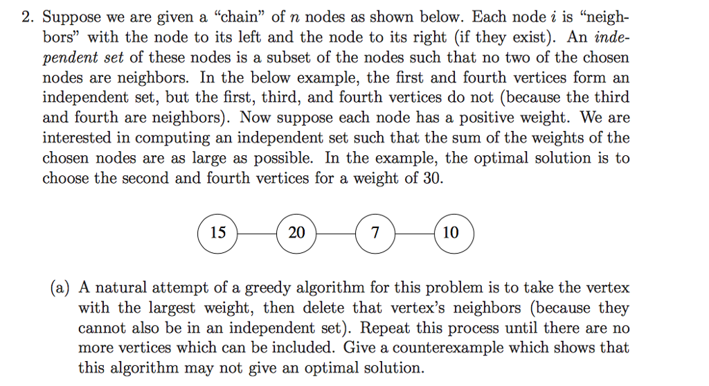 Solved Suppose we are given a "chain" of n nodes as shown | Chegg.com
