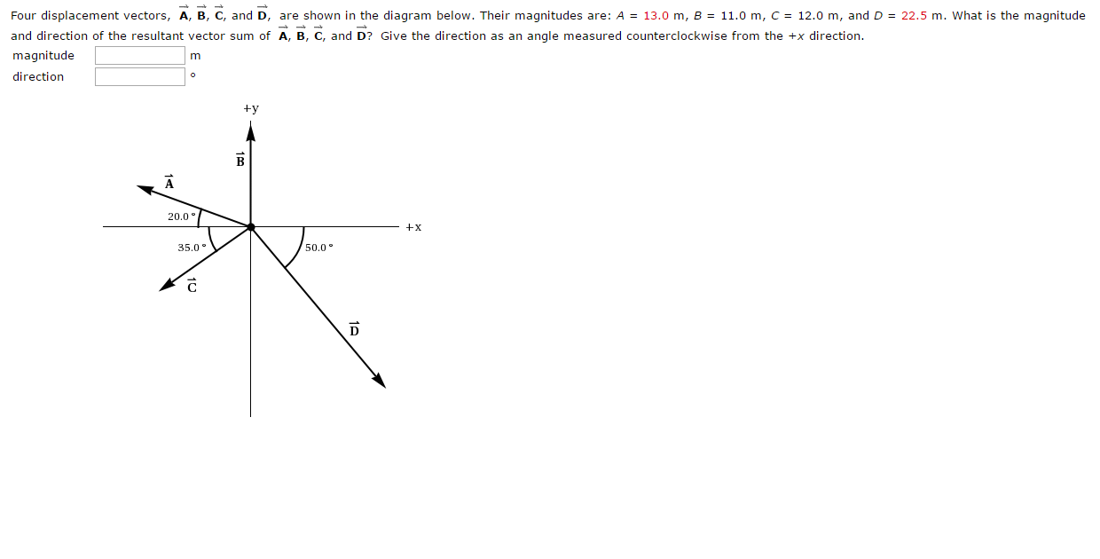 Solved Four displacement vectors, A,B,C, and D, are shown in | Chegg.com