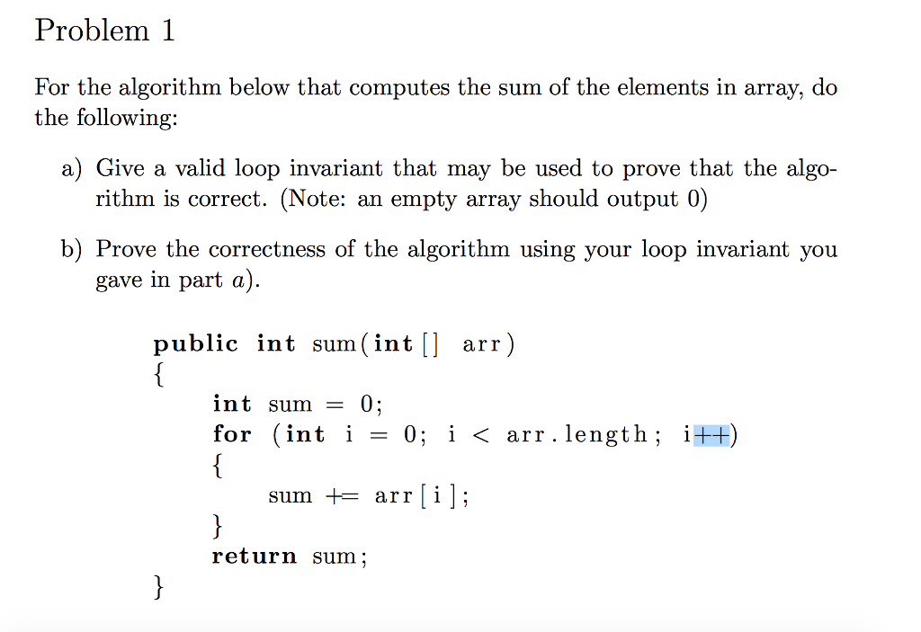 Solved For the algorithm below that computes the sum of the | Chegg.com