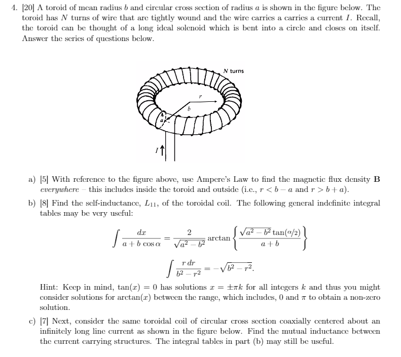 M. 120l A toroid of mean radius b and circular cross | Chegg.com