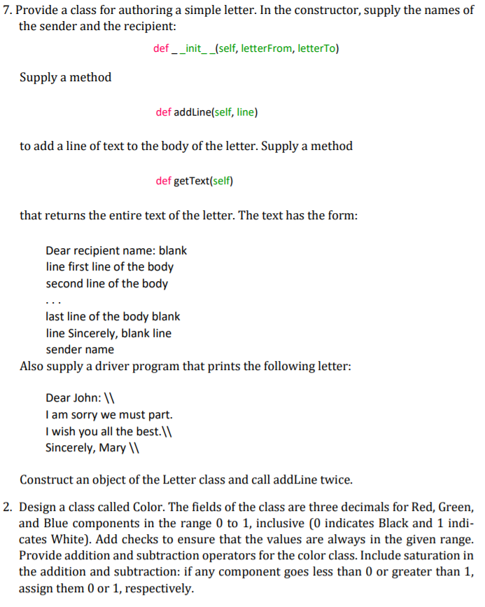 Solved 7. Provide a class for authoring a simple letter. In | Chegg.com