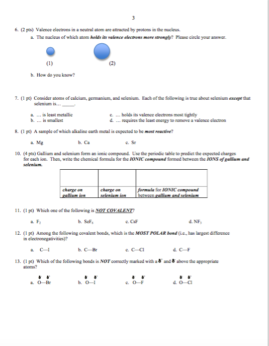 Solved 6. (2 pts) Valence electrons in a neutral atom are | Chegg.com