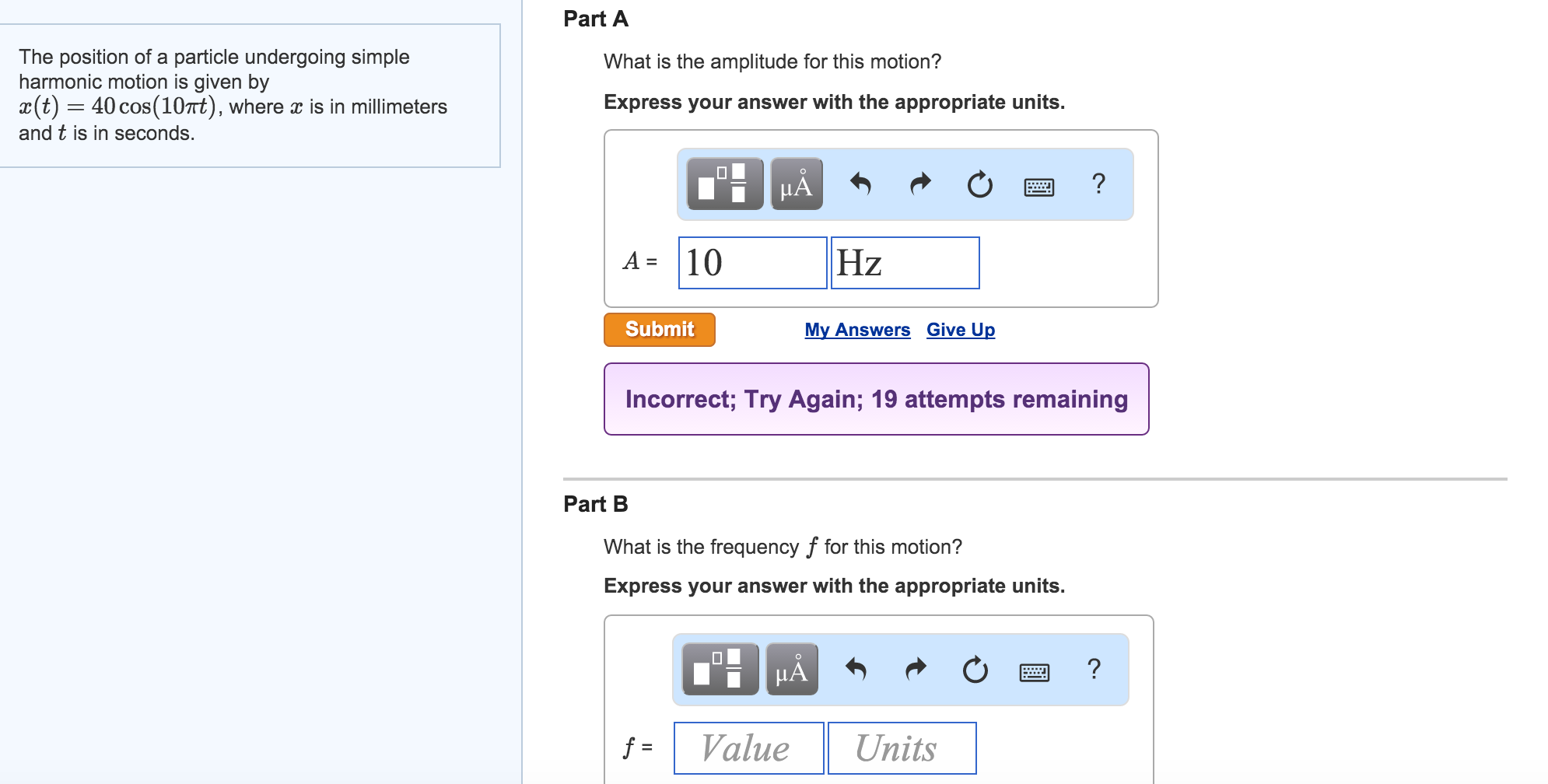 Solved The position of a particle undergoing simple harmonic | Chegg.com