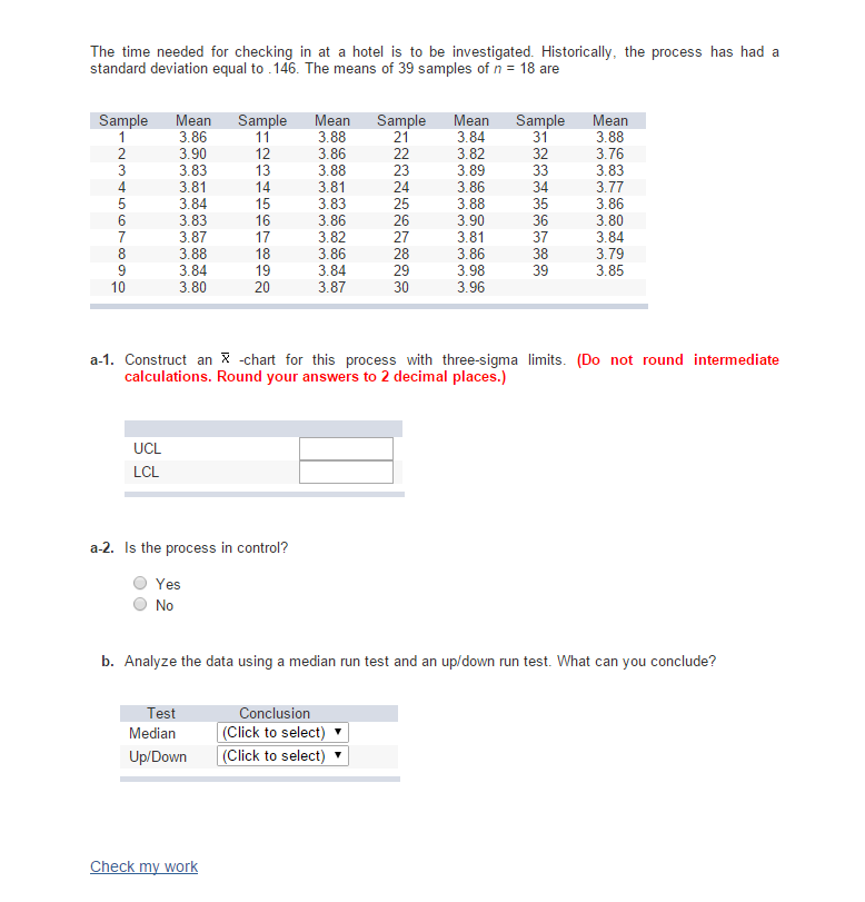 Solved The time needed for checking in at a hotel is to be | Chegg.com