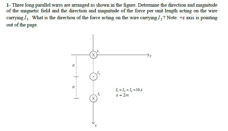 Solved Three long parallel wires are arranged as shown in | Chegg.com