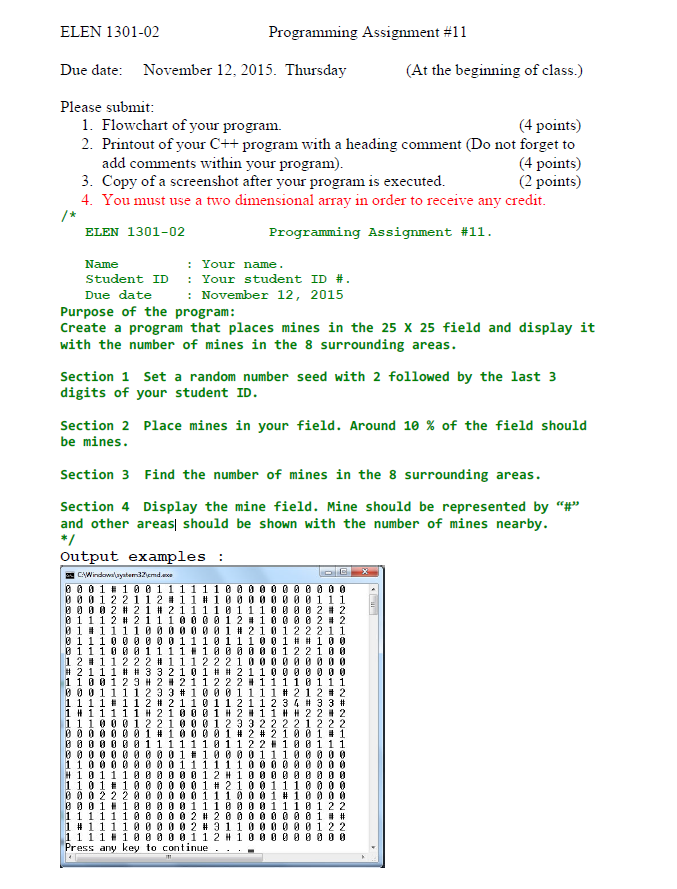 Elen 1301 02programming Assignment 11due Date