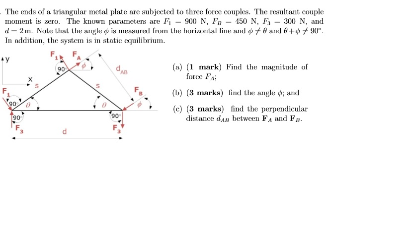 Solved 5. The ends of a triangular metal plate are subjected | Chegg.com