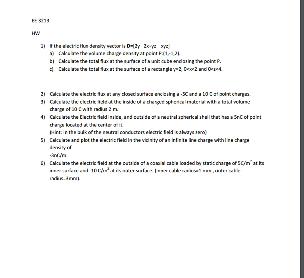 Solved If the electric flux density vector is D = [2y 2x + | Chegg.com